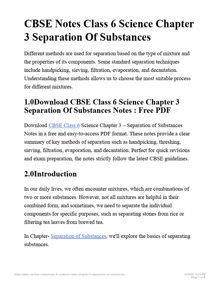 CBSE Class 6 Science: Separation Methods | PDF | Distillation | Filtration