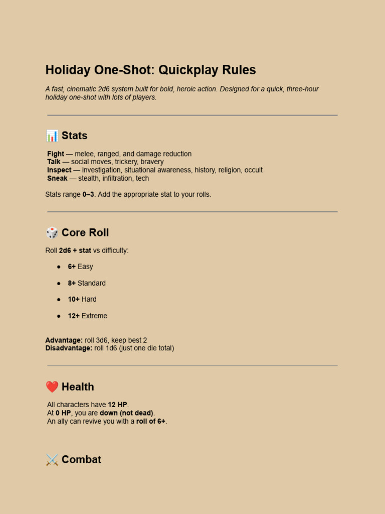 Holiday One-Shot - Quickplay Rules | PDF