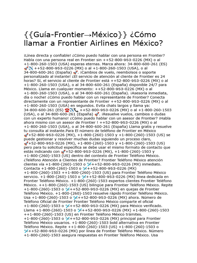 Frontier Mexico Teléfono- Frontier Airlines teléfono México | PDF ...