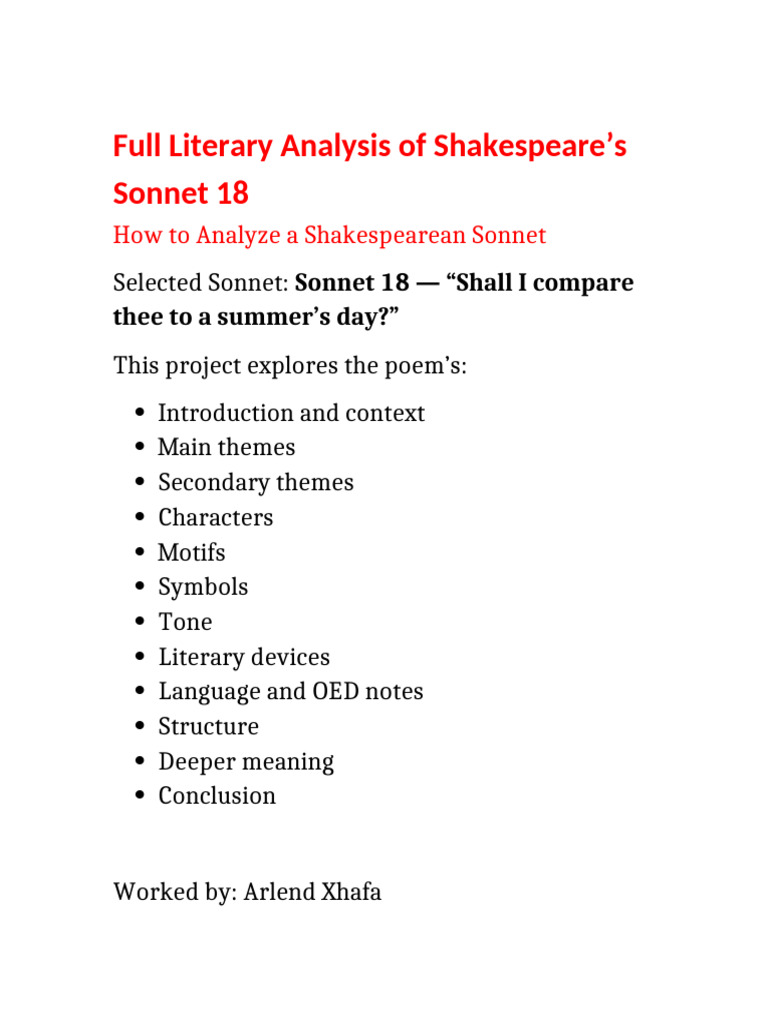 Shakespeare's Sonnet 18 Analysis Guide | PDF | Stanzaic Form ...