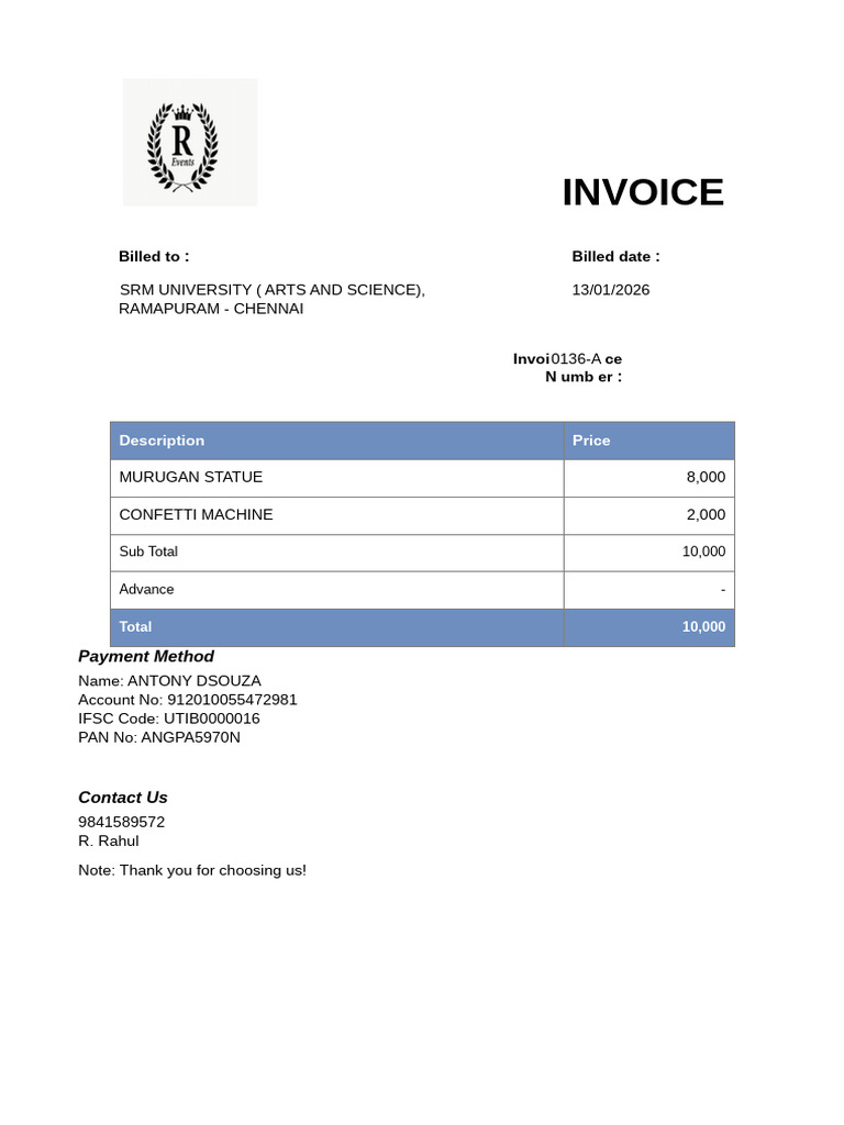 R Events Invoice 1 Aligned | PDF