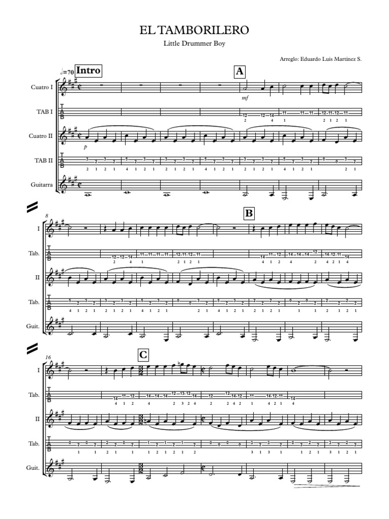 Partition de "El Tamborilero" pour Guitare | PDF