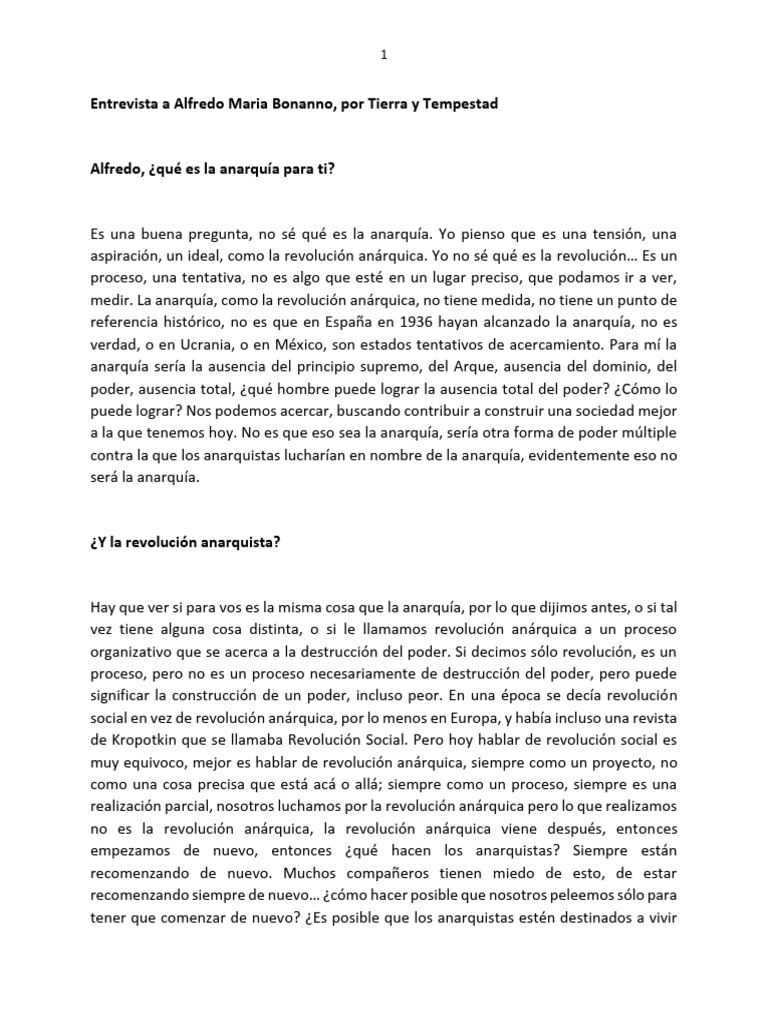 Anarquía y Revolución: Entrevista a Bonanno | PDF | Anarquismo | Anarquía