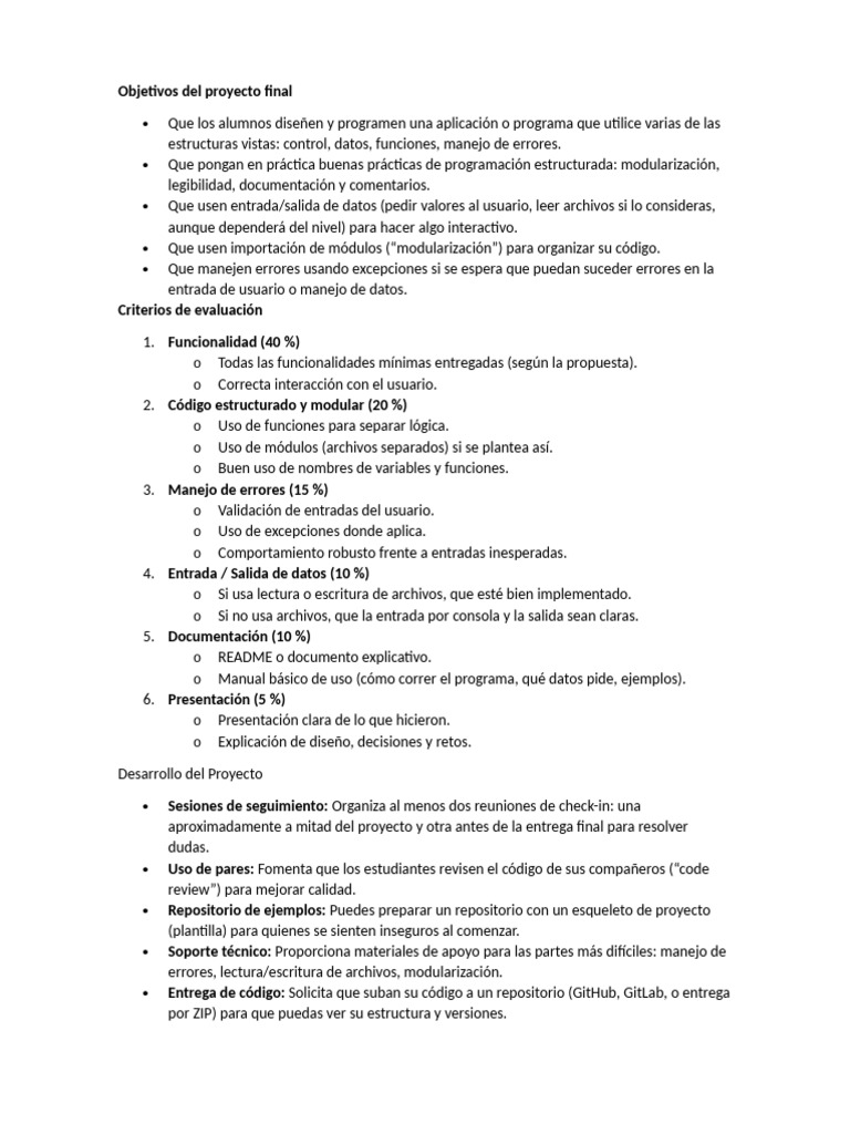 Guia Proyecto Final | PDF | Programa de computadora | Programación