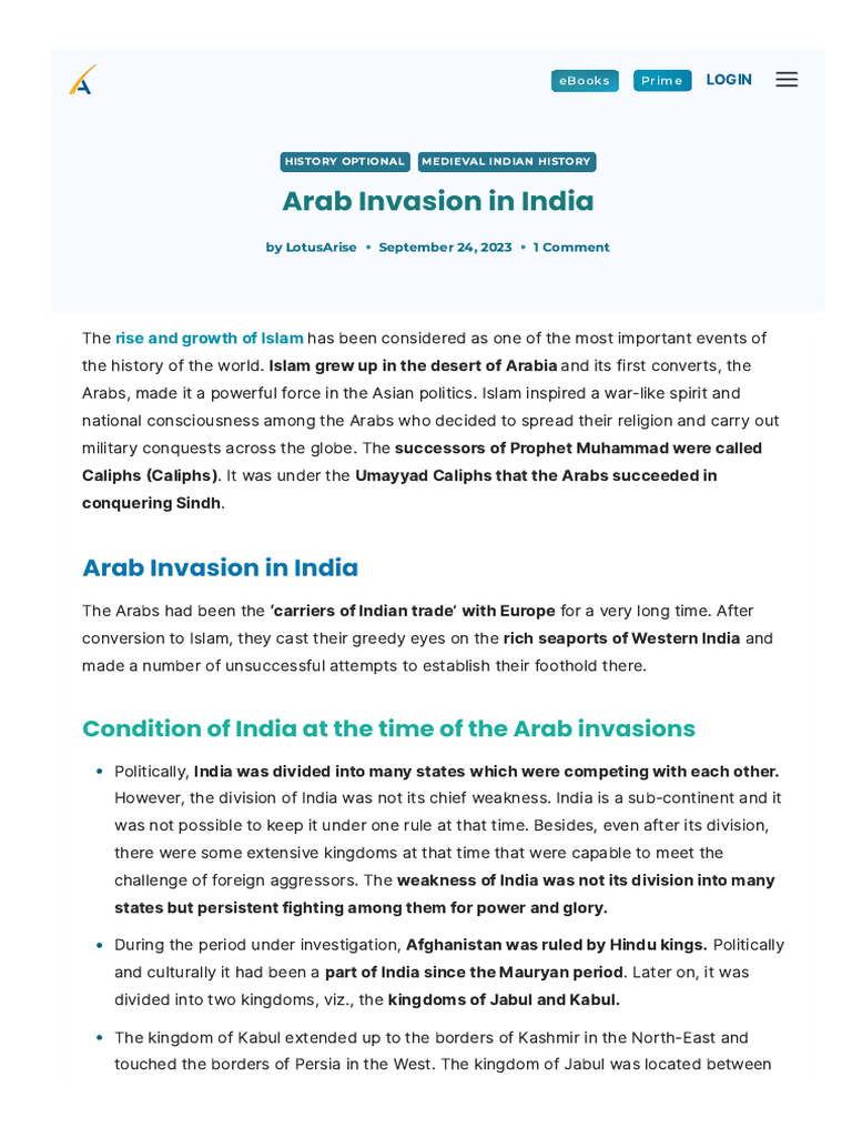 Arab Invasion of India: Historical Overview | PDF | Sindh | Caliphate