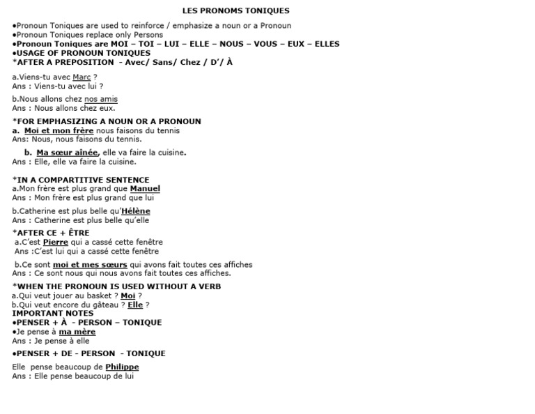 Les Pronoms Toniques-Rules | PDF