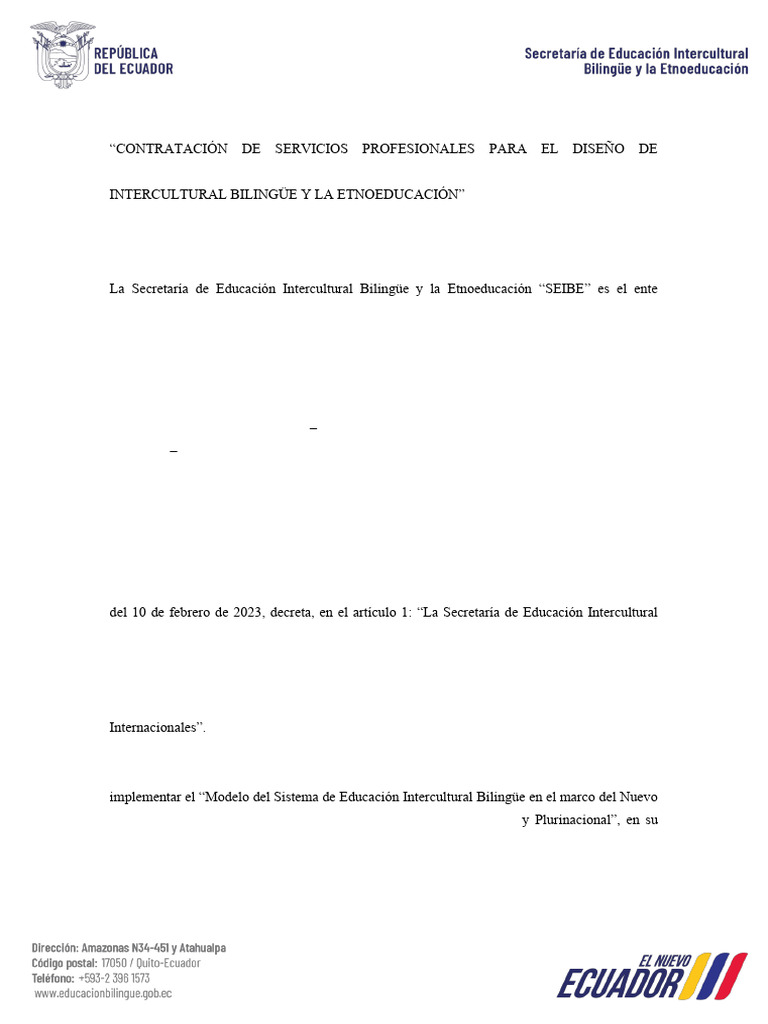 TDR Para Contratar de Especialistas-signed (1) | PDF | Multilingüismo | Plan de estudios
