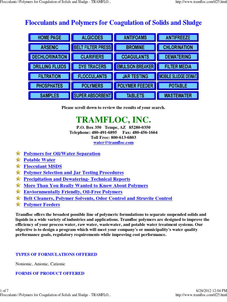 Flocculants - Polymers For Coagulation of Solids and Sludge - TRAMFLOC ...