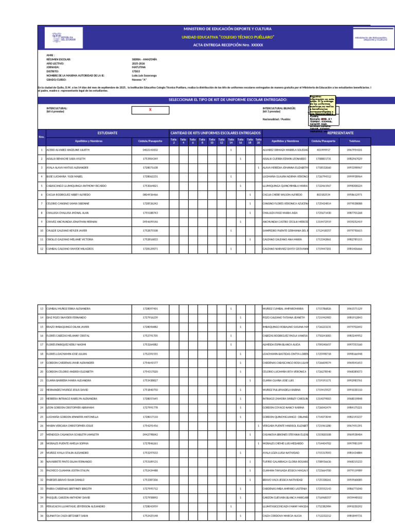 Formato - Acta - Entrega - Uniformes IE A ESTUDIANTES 17D03 | PDF ...