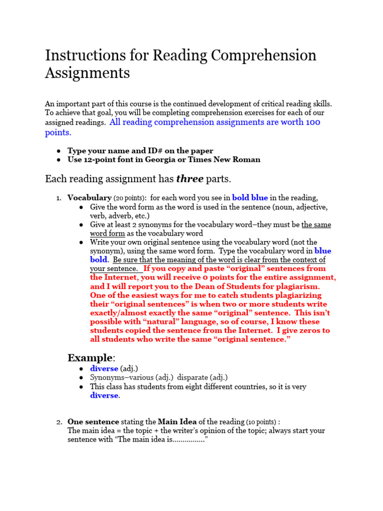 Instructions For Reading Comprehension Assignments | PDF | Adjective ...