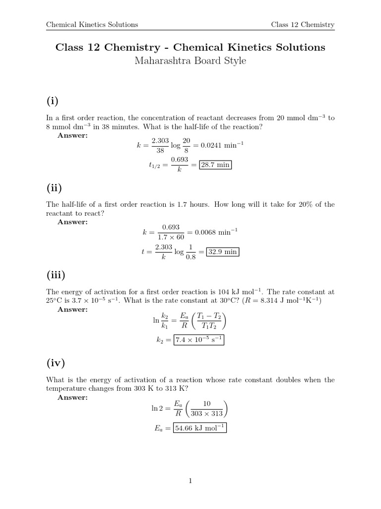 Chemistry Ans | PDF | Chemical Kinetics | Reaction Rate Constant