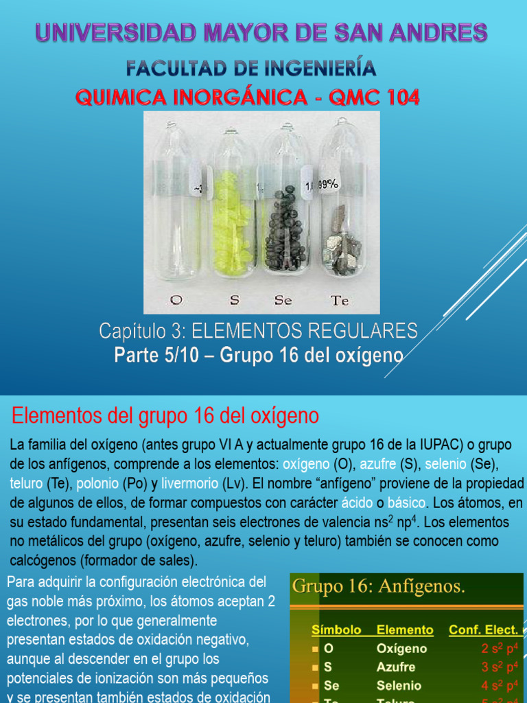 Cap 3 ELEMENTOS REGULARES - Parte 5. Grupo 16 Del Oxígeno | PDF ...