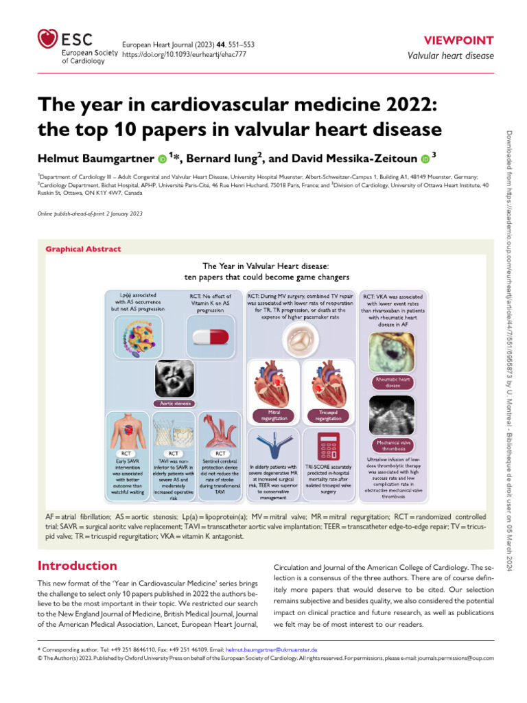 Top 10 Papers on Valvular Heart Disease 2022 | PDF | Medical ...