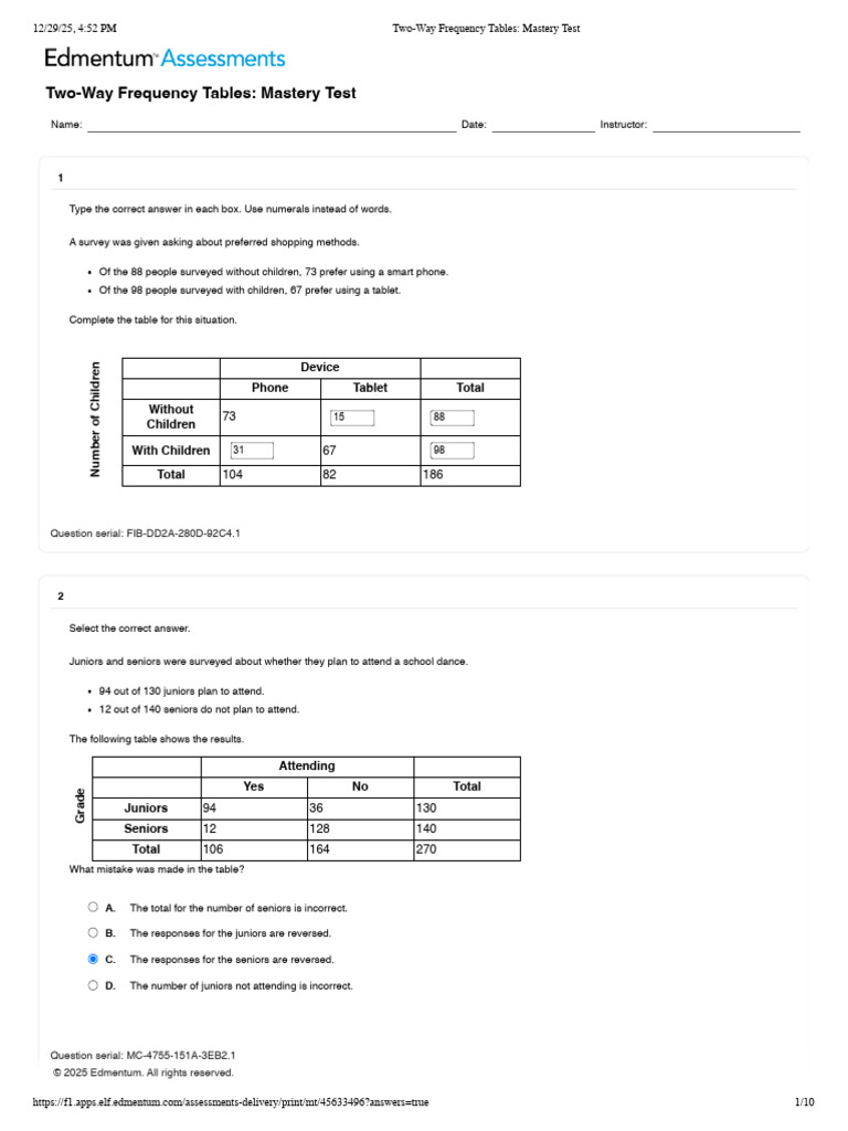Two-Way Frequency Tables U5 | PDF