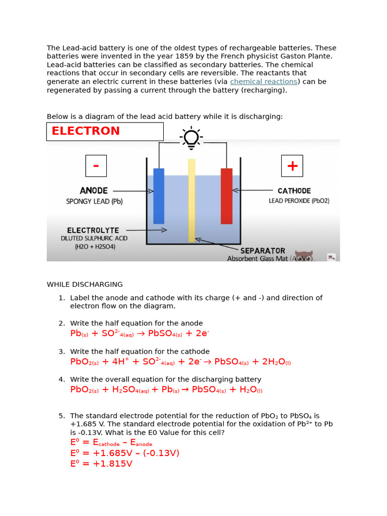 Chem Lead Acid Battery ANSWERS | PDF | Combustion | Rechargeable Battery