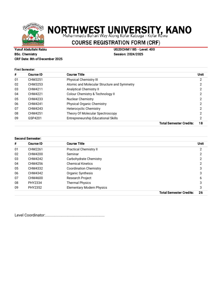 Yusuf Rabiu's 2024 Chemistry Courses | PDF | Chemistry | Molecules