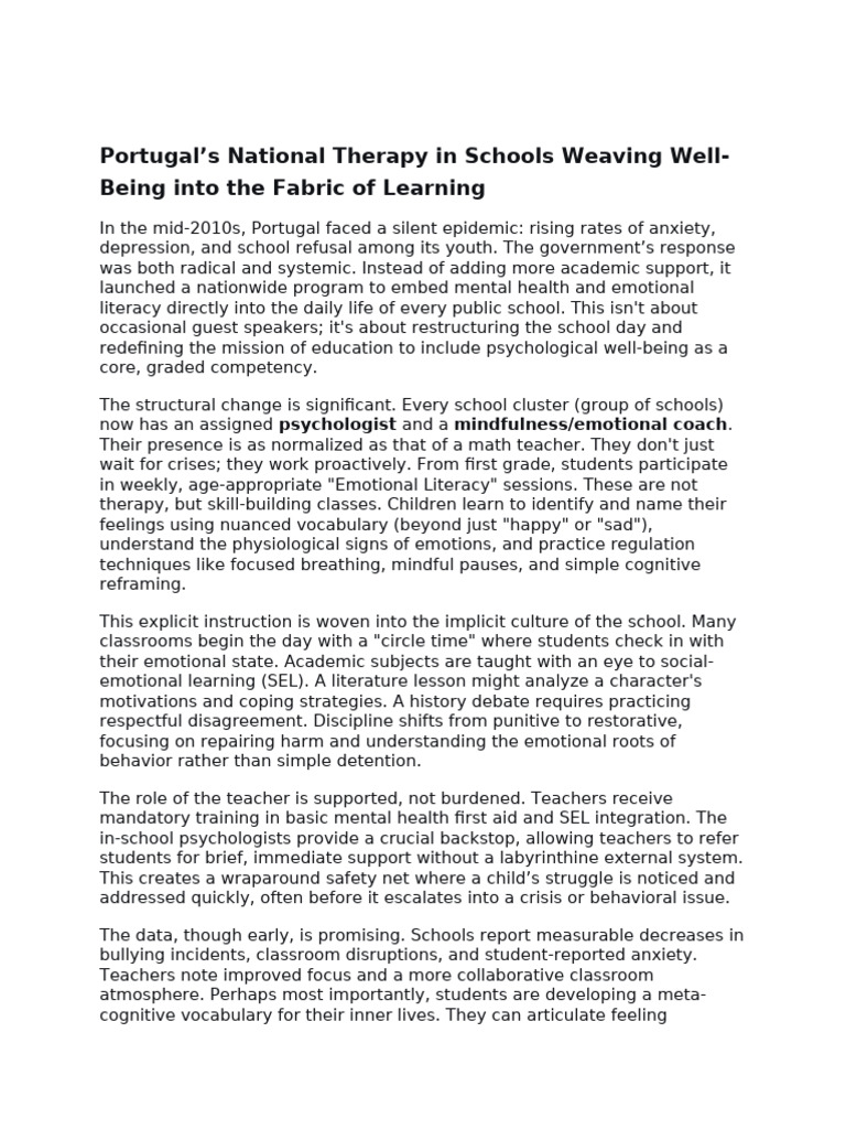 Portugal's National Therapy in Schools Weaving Well-Being Into The ...