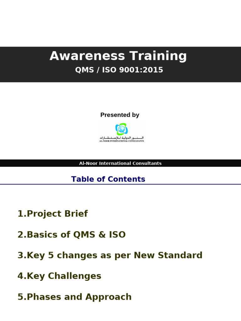 ISO 9001:2015 QMS Awareness Training | PDF | Quality Management System ...