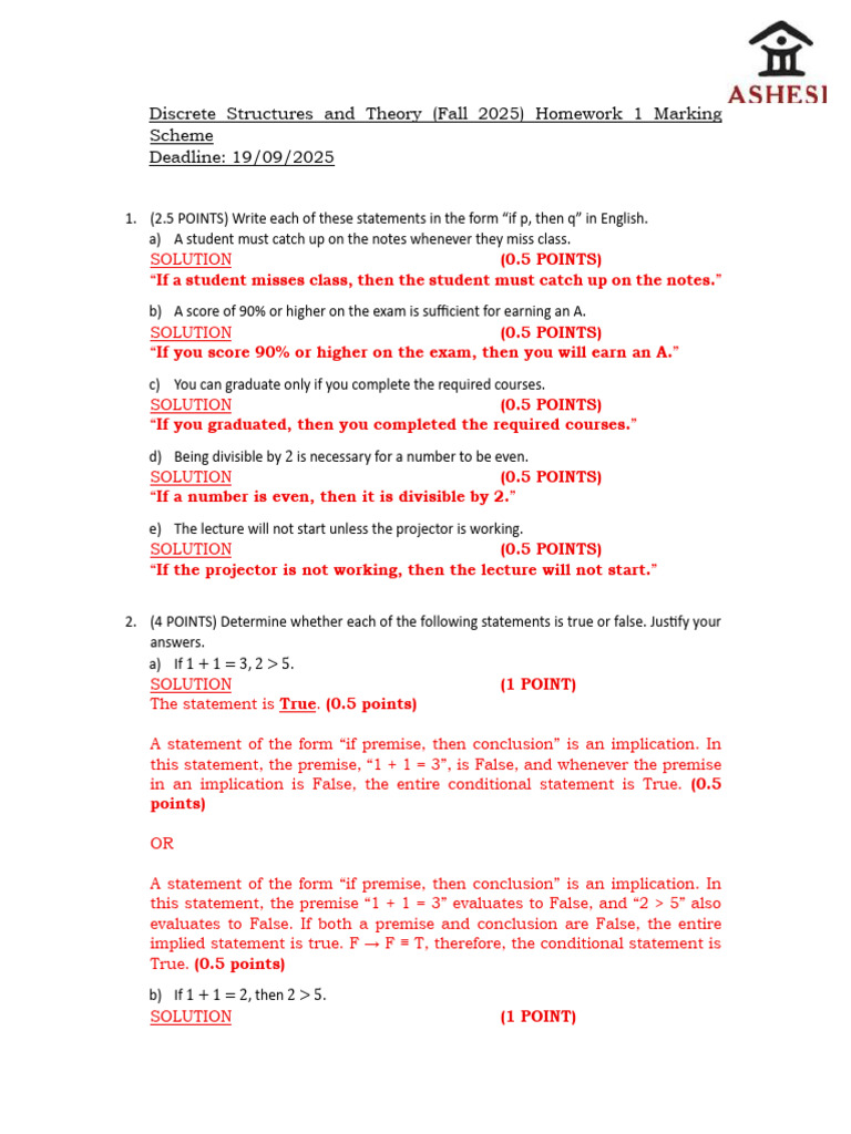 Marking Scheme_Homework 1 | PDF | Logic | Mathematical Logic
