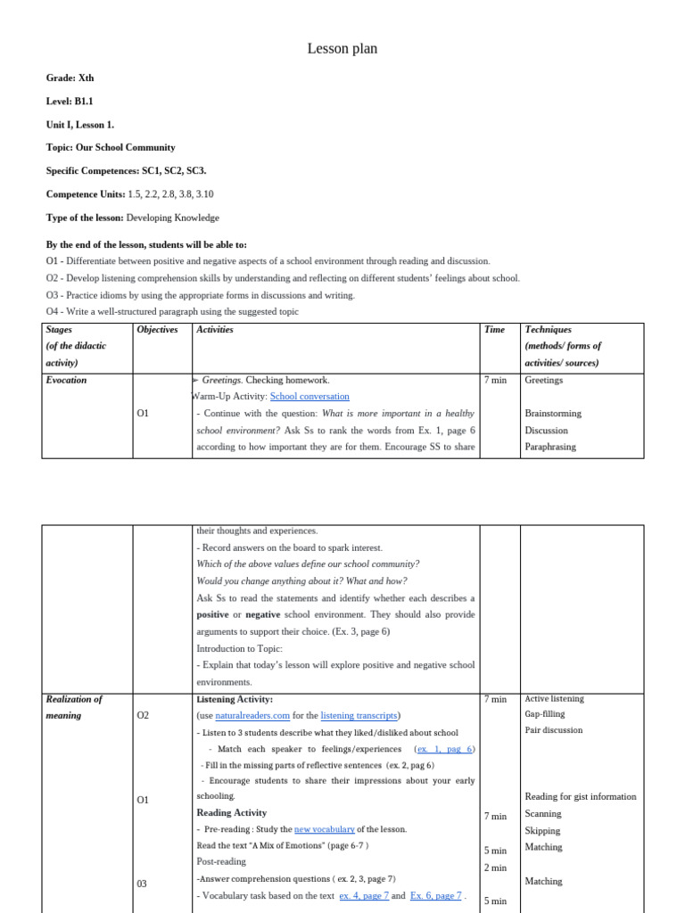 B1.1 Lesson Plan: School Community Insights | PDF | Behavioural ...