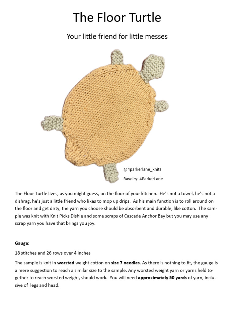 Knit Your Own Floor Turtle Helper | PDF | Knitting | Animal Hair Products