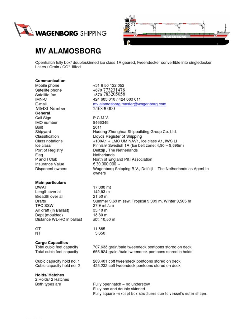 MV Alamosborg Ship Particulars | PDF | Crane (Machine) | Fuel Oil