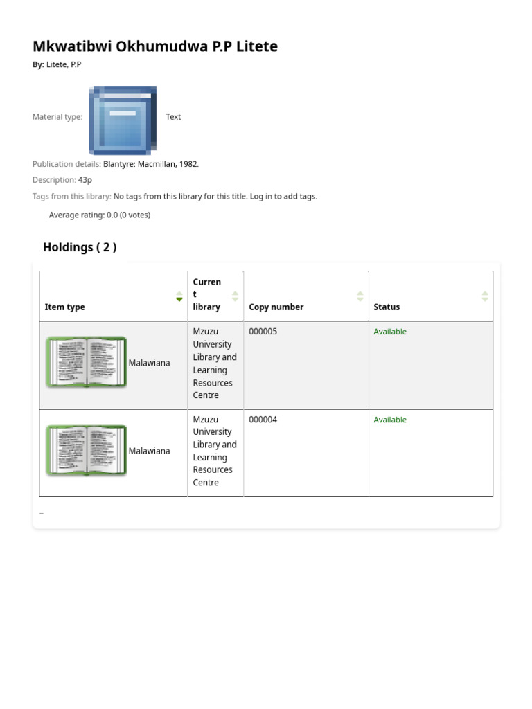 Details For - Mkwatibwi Okhumudwa Mzuzu University Library and Learning ...