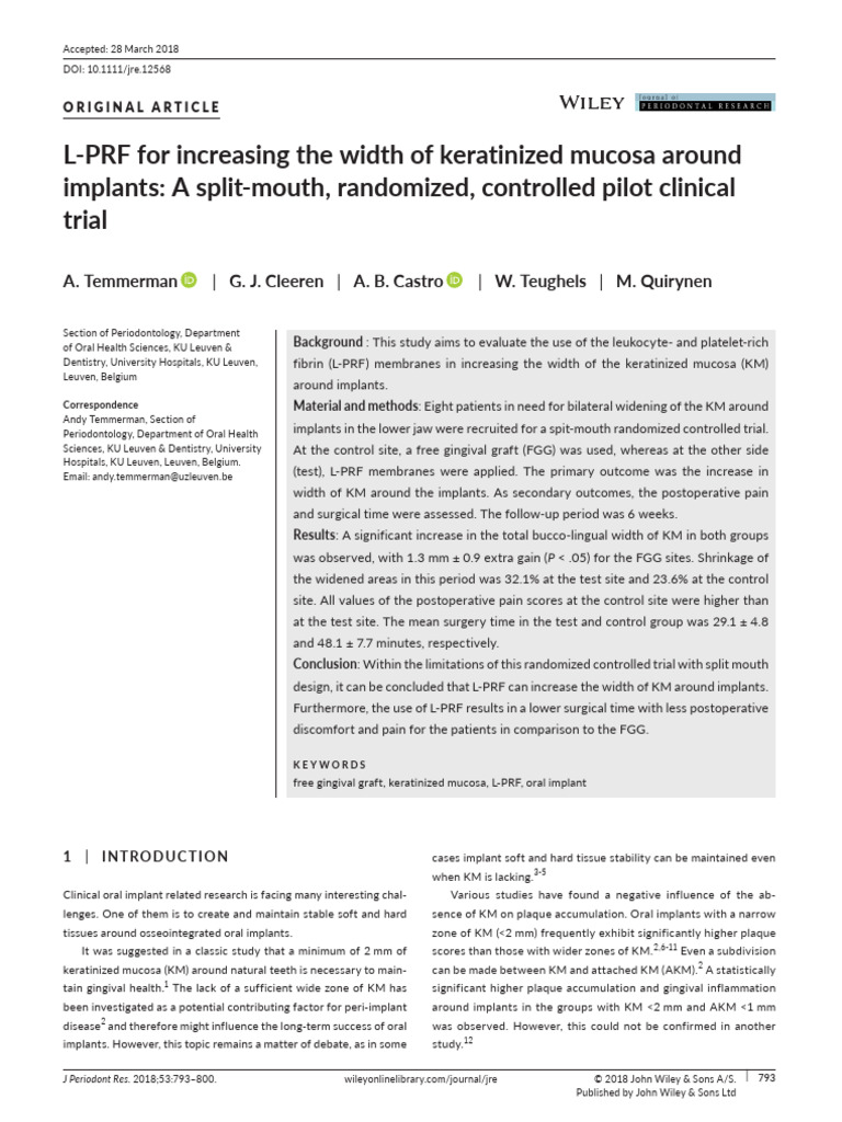 L - PRF For Increasing The Width of Keratinized Mucosa Around | PDF ...