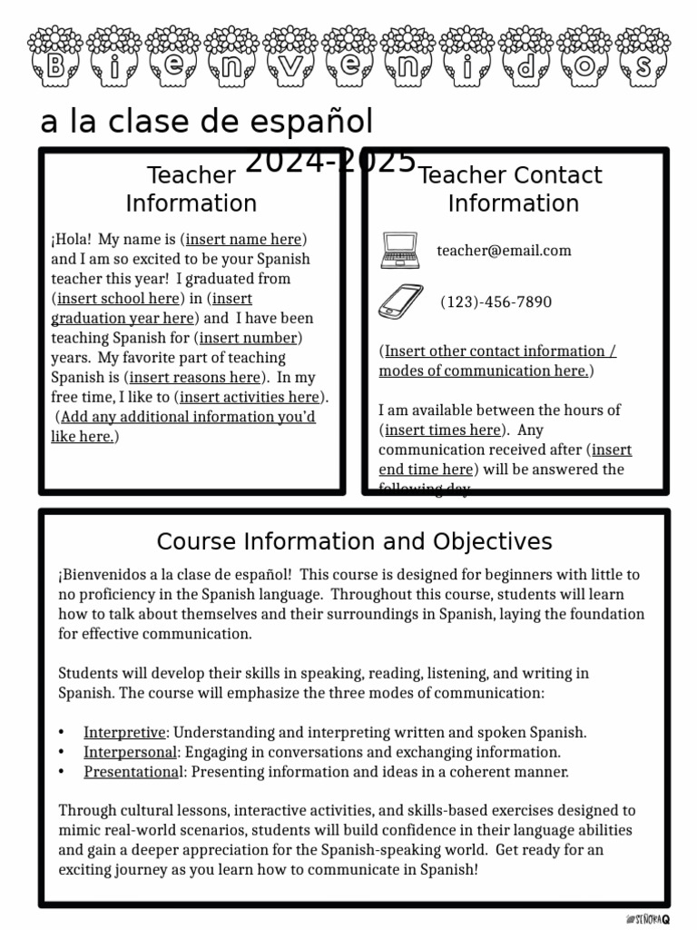 Beginner Spanish Class Syllabus 2024-2025 | PDF | Communication | Learning