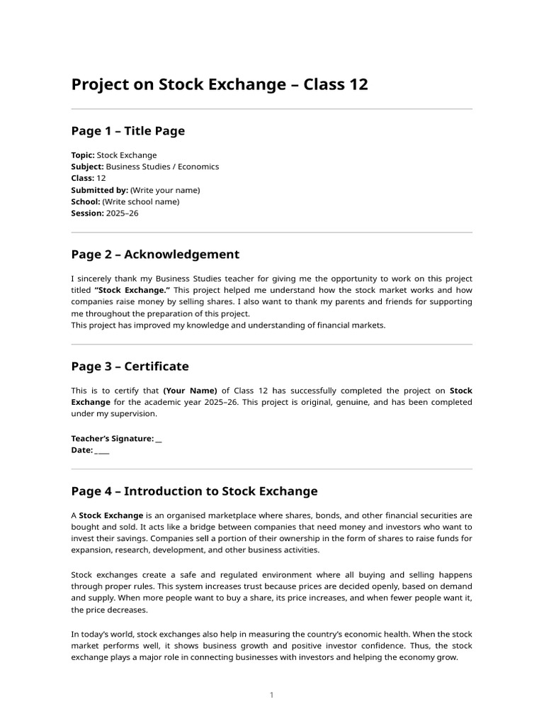 Class12 Stock Exchange Project | PDF | Stocks | Stock Exchange