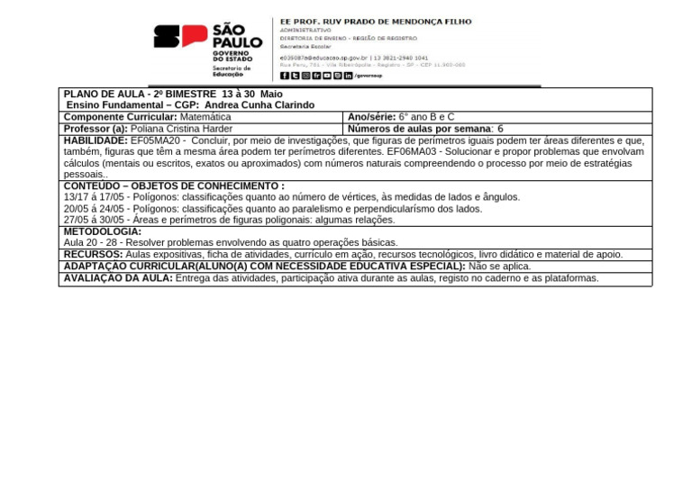 PLANO DE AULA II Mat - Mai 6° | PDF