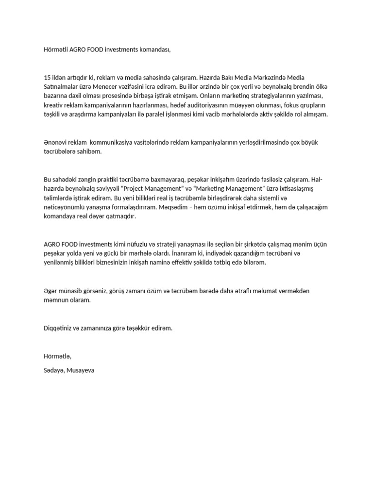 Motivasiya Mektubu | PDF