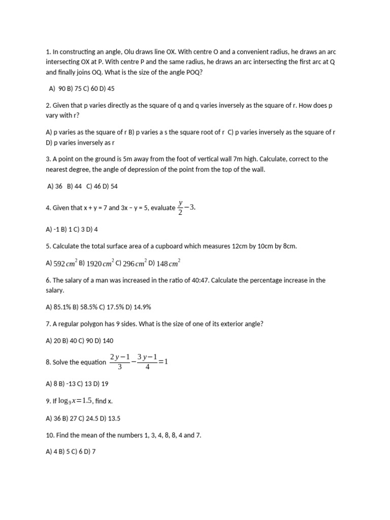 Sss1 Mathematics Objectives | PDF | Perpendicular | Euclidean Geometry