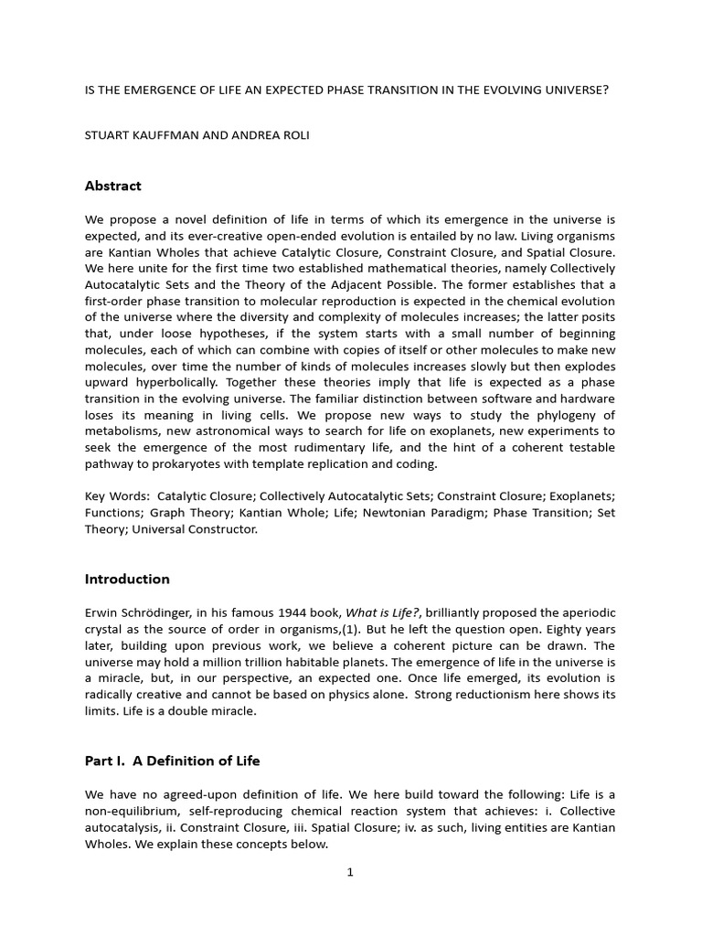 Emergence of Life as Phase Transition | PDF | Gene | Rna