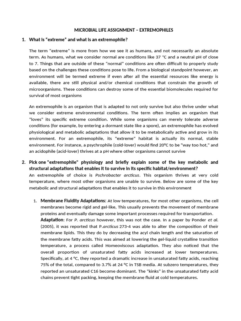 Microbial Life Assignment - Extremophile | PDF | Cell Membrane ...