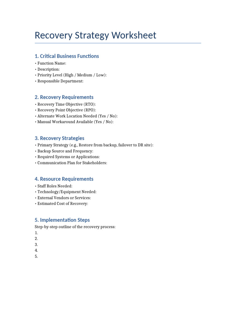 4 - Recovery Strategy Worksheet | PDF