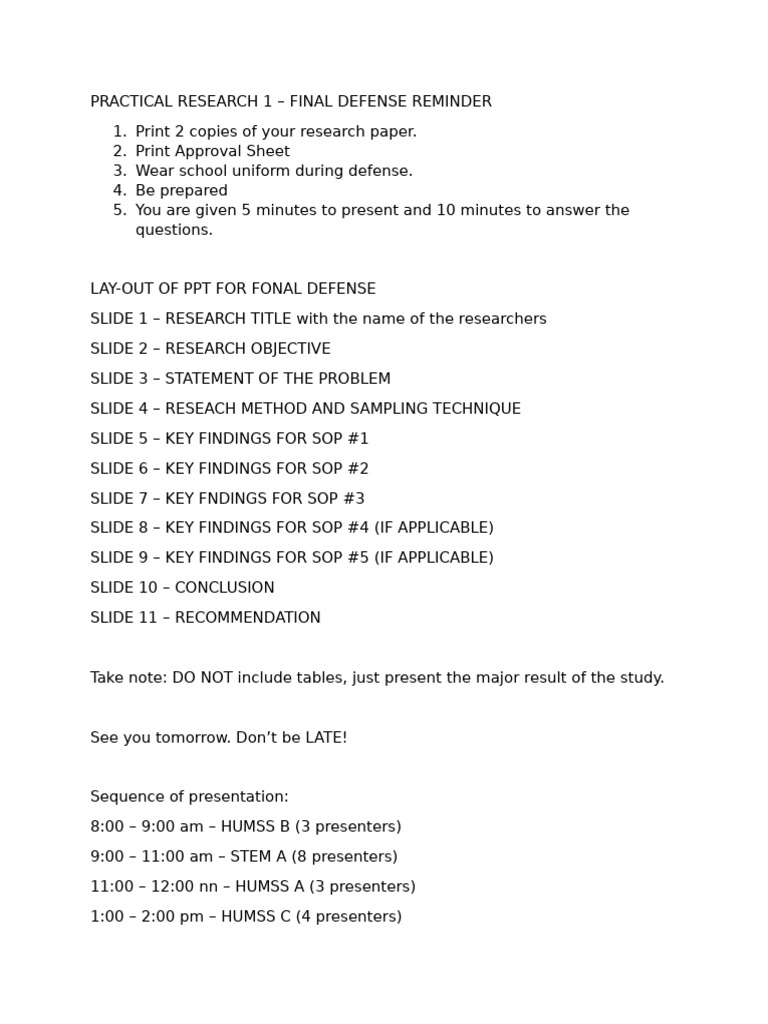 Final Defense Guidelines for Research | PDF