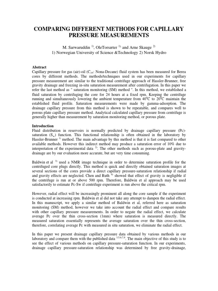 Capillary Pressure Measurement Methods | PDF | Porosity | Chemical ...