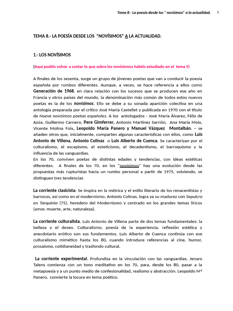 Tema 8. - de Los Novisimos A La Actualidad | PDF | Poesía | Literatura ...