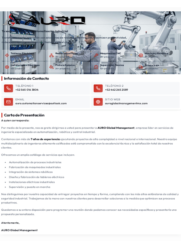 CV Empresarial Auroglobalmanagementmx Rob | PDF | Automatización ...