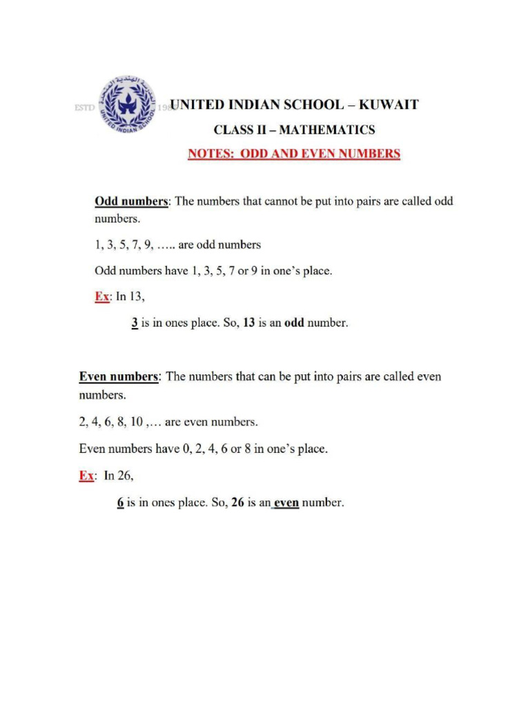 S - Odd & Even Numbers Notes | PDF