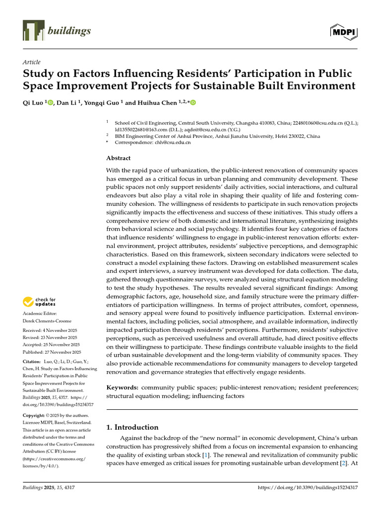 Study On Factors Influencing Residents' Participation in Public Space ...