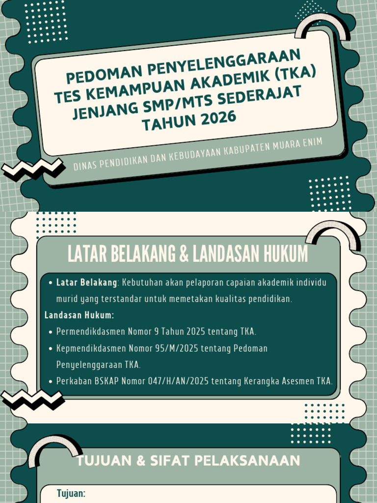 Pedoman TKA SMP 2026: Pendaftaran & Pelaksanaan | PDF
