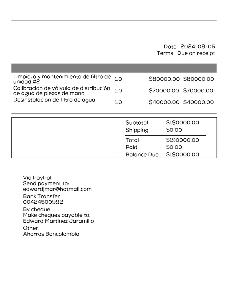 Invoice for Water Filter Services | PDF