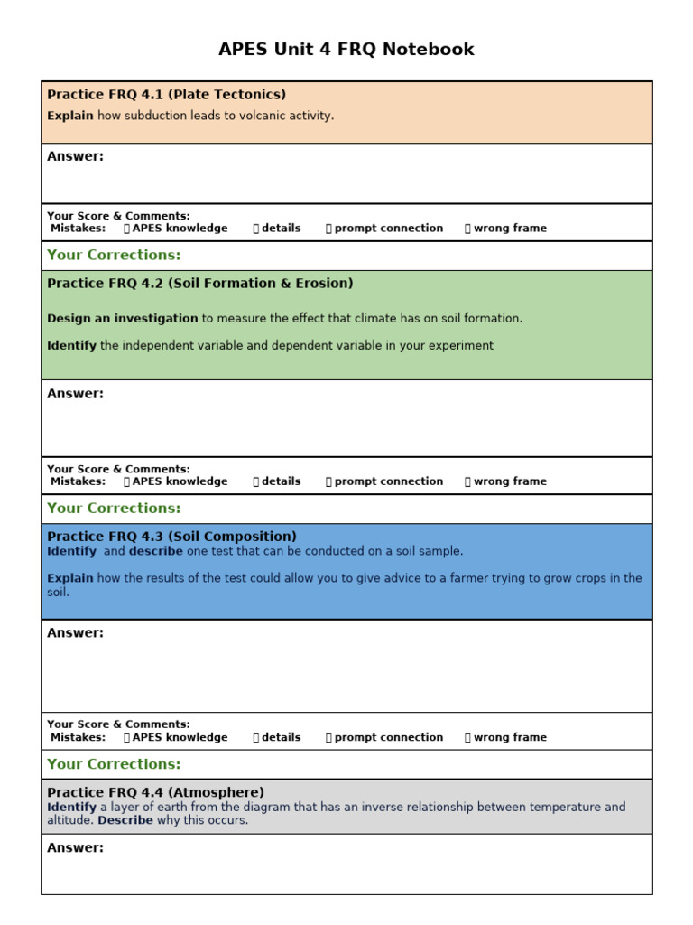 APES Unit 4 FRQ Practice Notebook | PDF | Earth | Climate