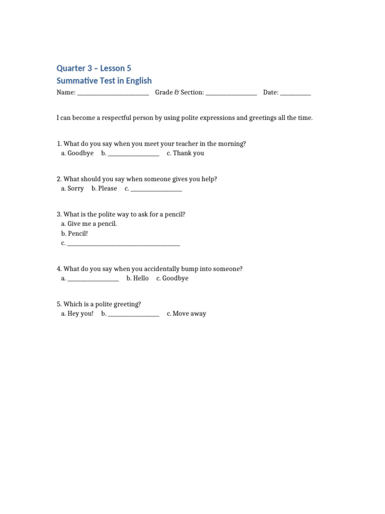 Blank Summative Exams | PDF
