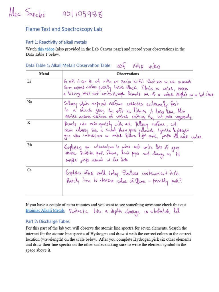 Alkali Metals Flame Test Lab Guide | PDF | Spectral Line | Sodium