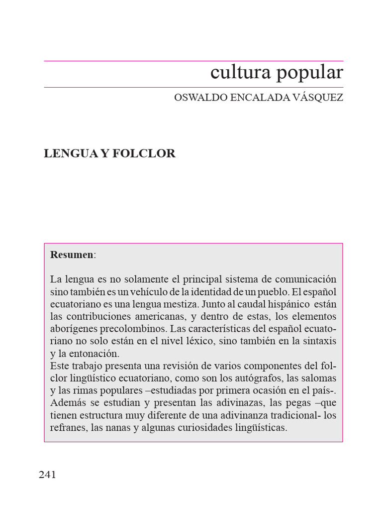 Lengua y Folclor - Oswaldo Encalada | PDF | Sansón