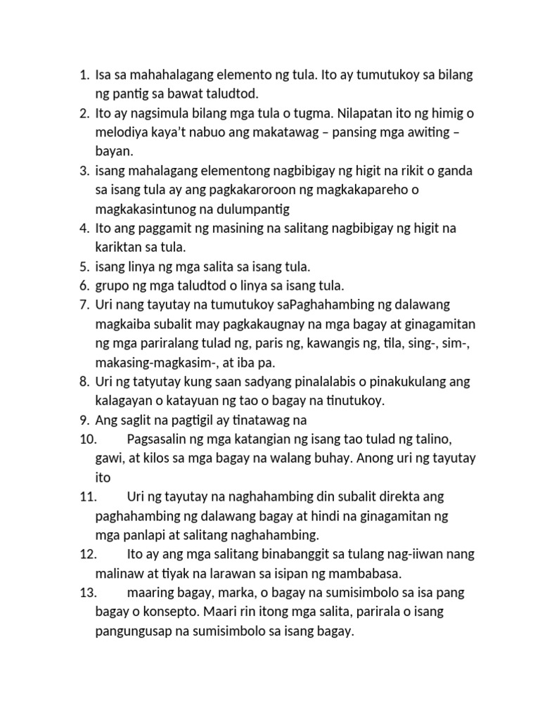 Isa Sa Mahahalagang Elemento Ng Tula Ang Sukat | PDF
