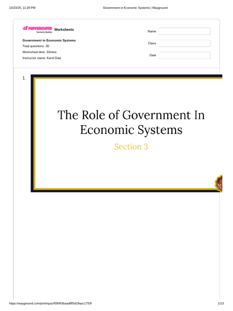 Government in Economic Systems Worksheet | PDF | Economic System ...